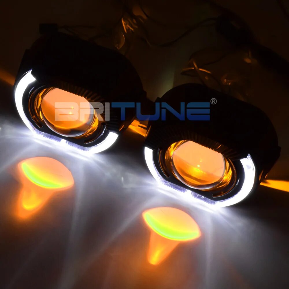 Биксеноновые линзы для фар, 2,5 дюйма черный проектор со ангельские глазки дьявольскими глазками LED, линза в фару автомобиля, H1 H7 H4, тюнинг, квадратный светодиодный Halo, дхо для автомобилей, аксессуары для авто White Yellow