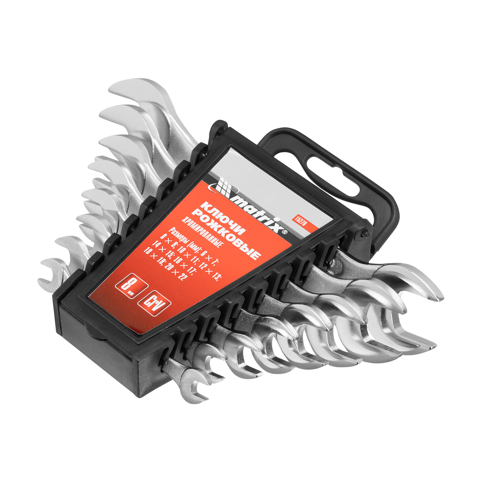 Набор рожковых гаечных ключей Matrix 15276, хром, сталь CrV, 8шт, 6-22мм