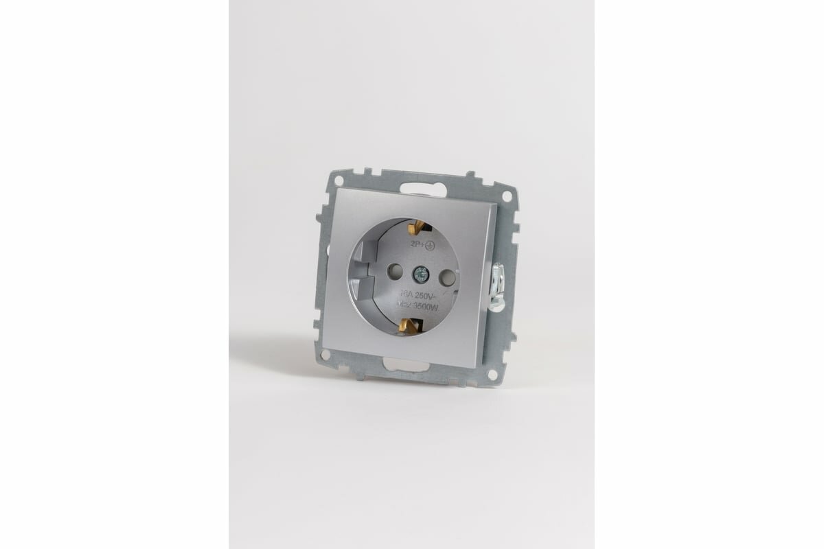 ELBI Zena Vega Серый Металлик Розетка с заземлением и защитой от детей M+K 609-011000-243