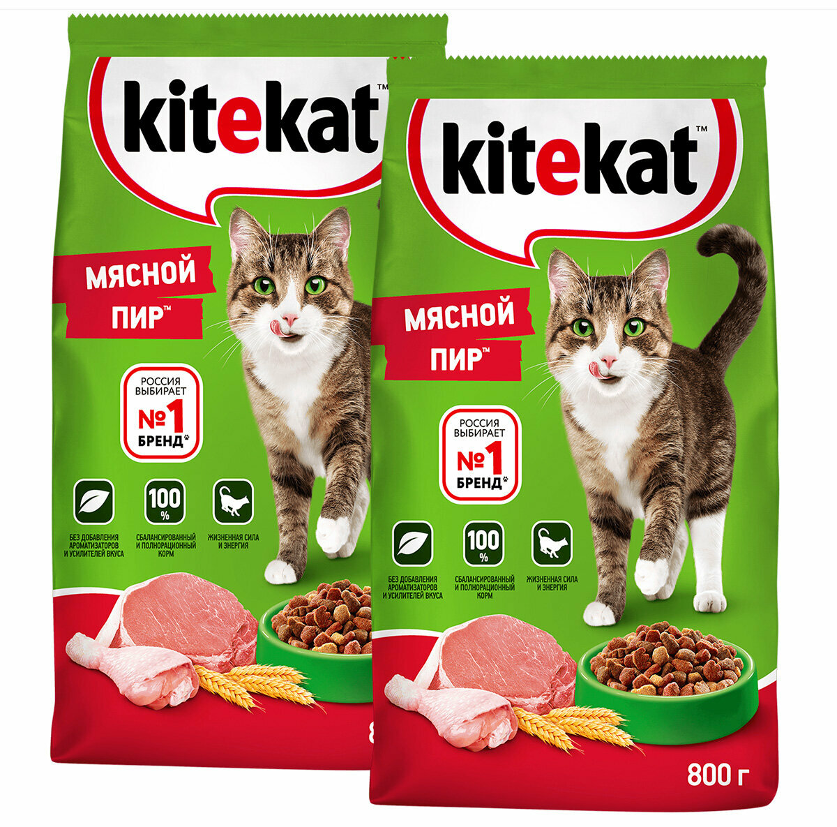 KITEKAT мясной ПИР для взрослых кошек (0,8 + 0,8 кг)