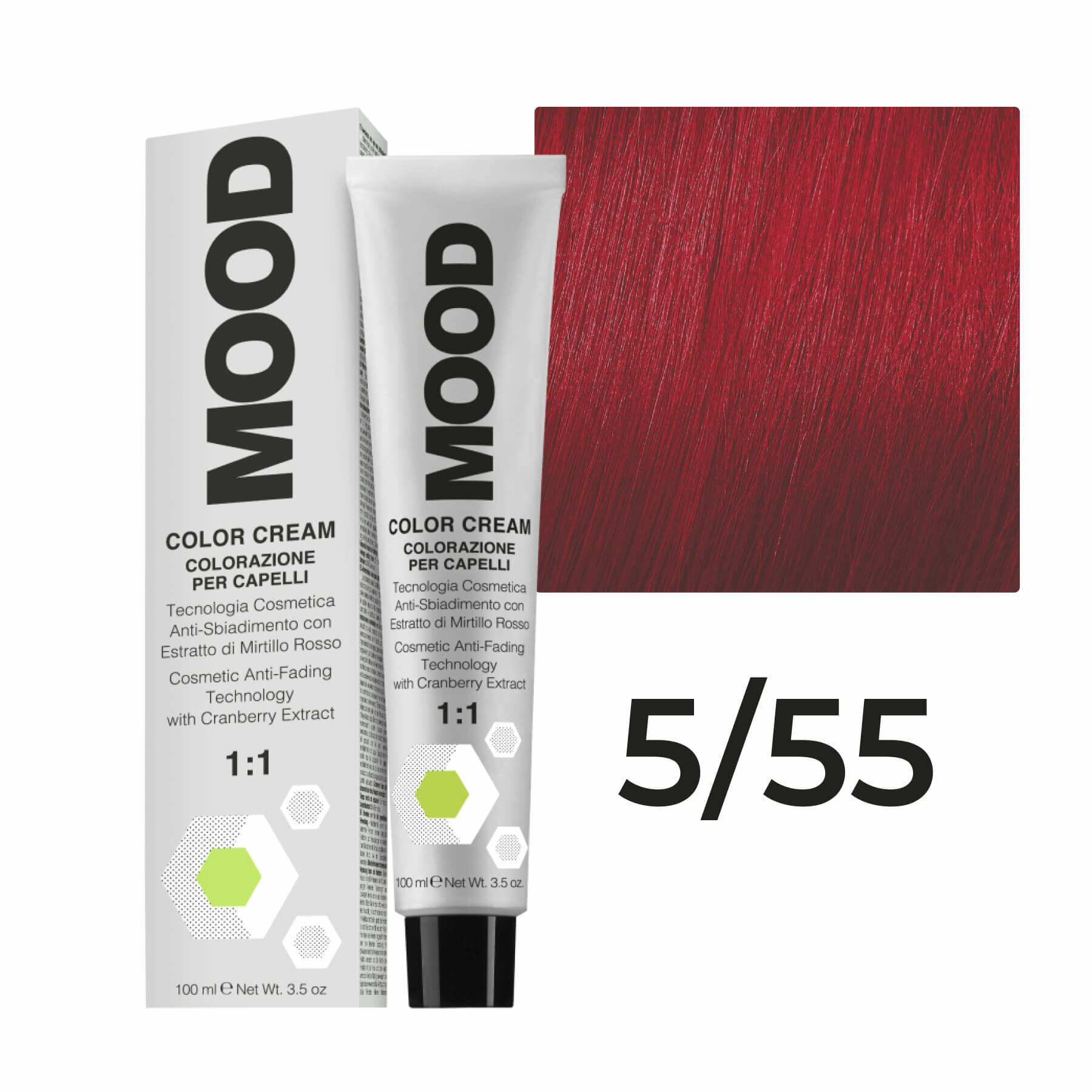Краска для волос профессиональная Mood 5/55 Светлый каштановый Насыщенный красный 100 мл
