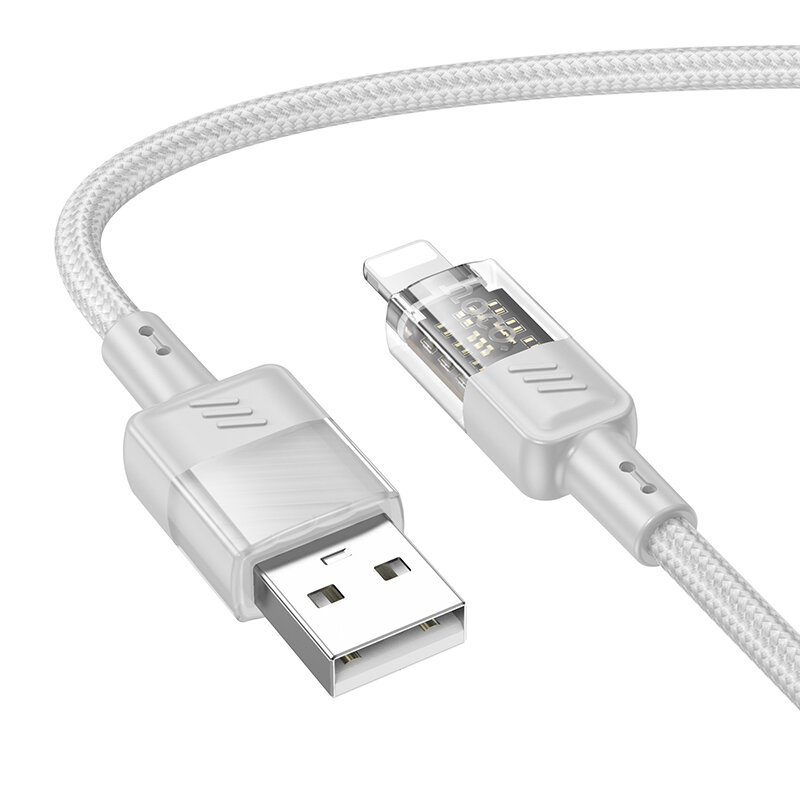USB дата кабель Lightning, HOCO, U129, 1.2м, серый с прозрачным