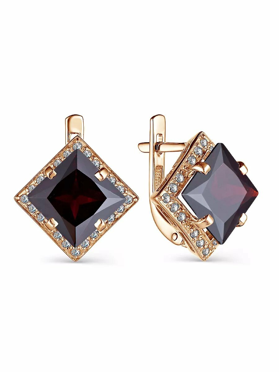 Серьги, красное золото, 585 проба, гранат, бриллиант