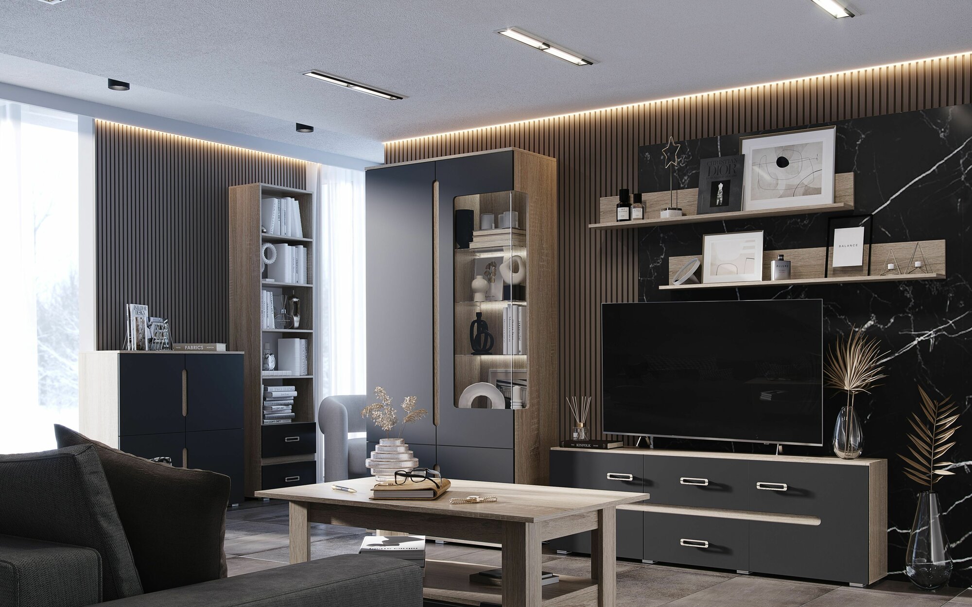 Ким Шкаф с подсветкой Графит софт/Сонома