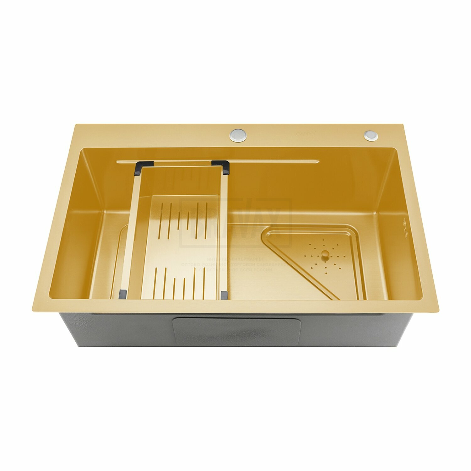 Кухонная мойка с коландером GS7246-3, нержавеющая сталь, в цвете сатиновое золото