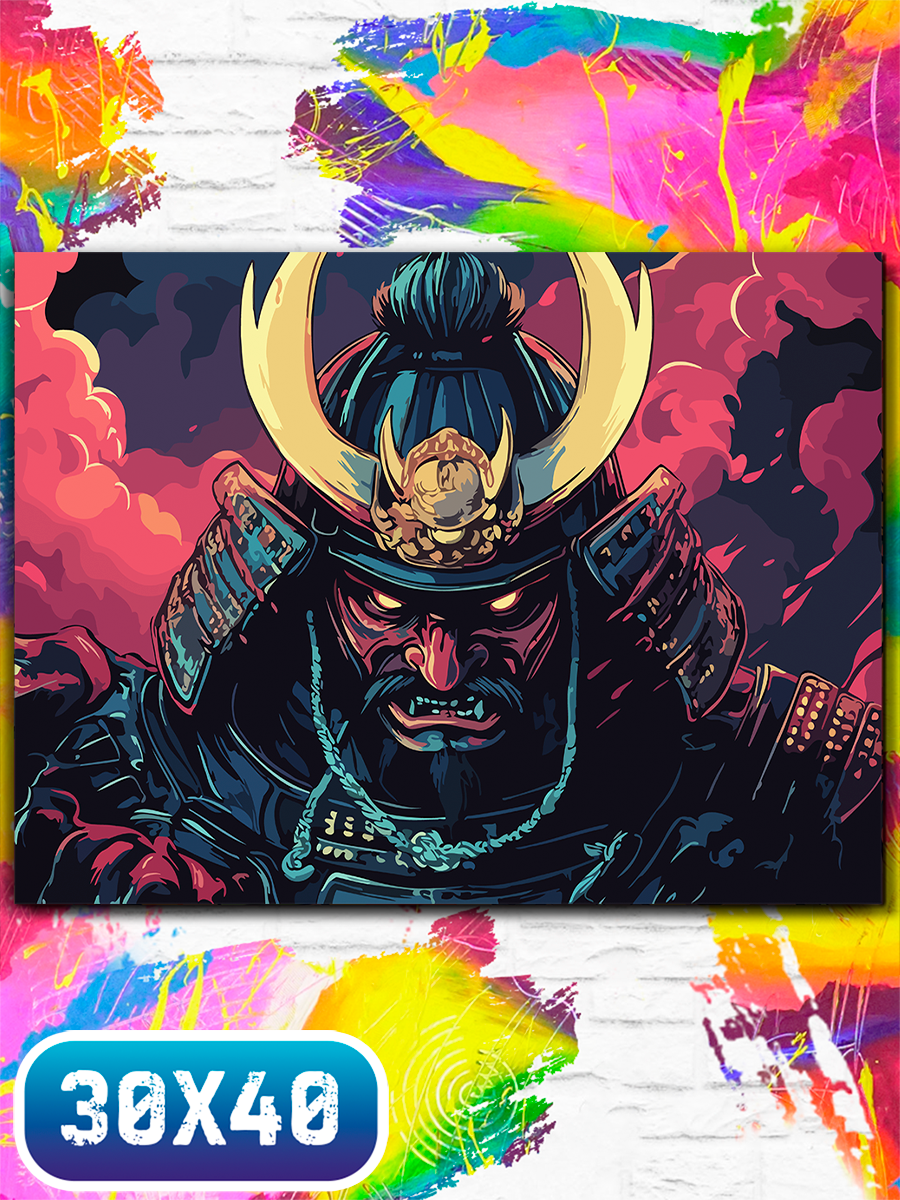 Картина по номерам на холсте демон Самурай (Samurai, Японская эстетика, Азия, маска Тенгу, демон) - 15341 30x40 Г