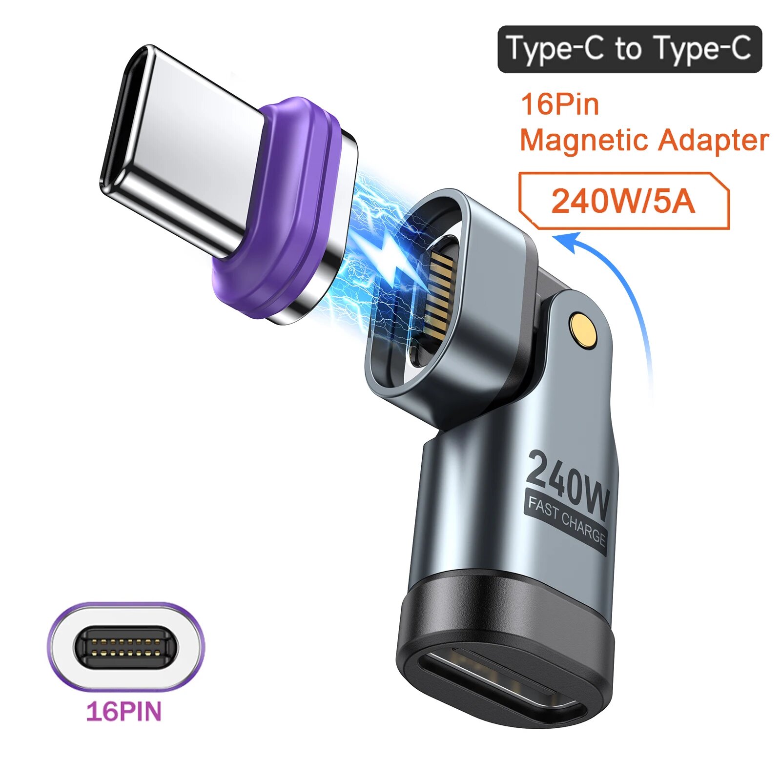 Type-C к Type-C магнитный адаптер 16pin, 240W
