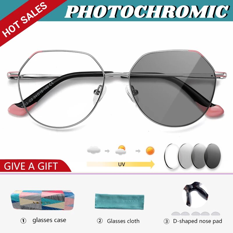 VKYEE геометрические фотохромные очки для чтения PFD3013 3013-Photochromic-C3, -150