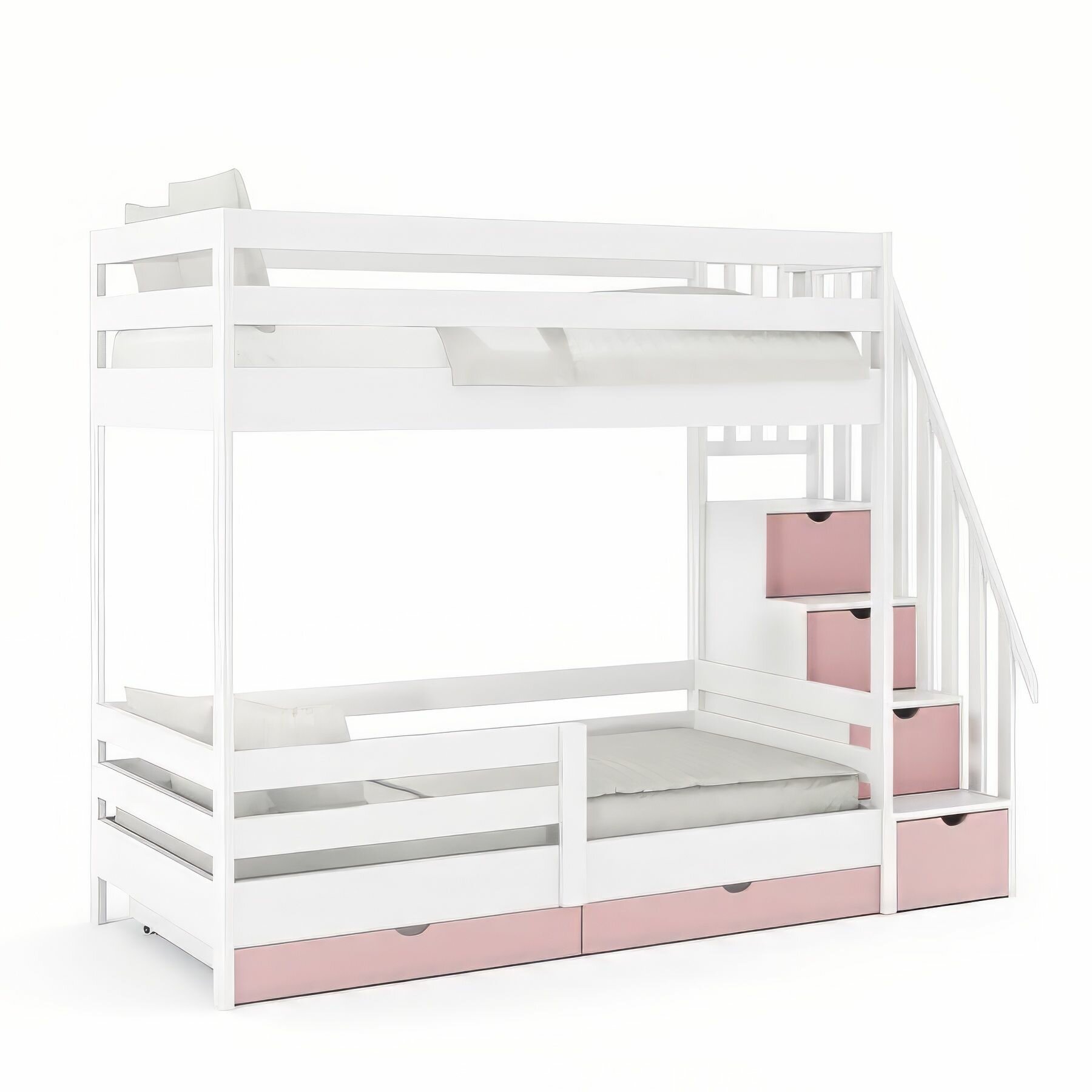 Meblevka Детская кровать двухъярусная Классика 3 / Двухъярусная кровать для детей Классика 3, 254х77х193, белый фасады розовый