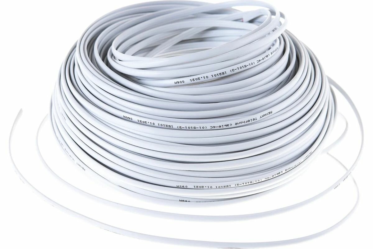 Телефонный кабель REXANT штлп, 4 жилы CCA, белый, бухта 100м 01-5101-3