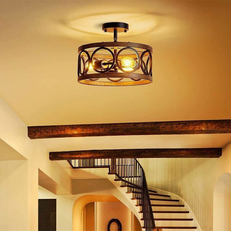 Потолочный светильник из кованого железа под дерево E27