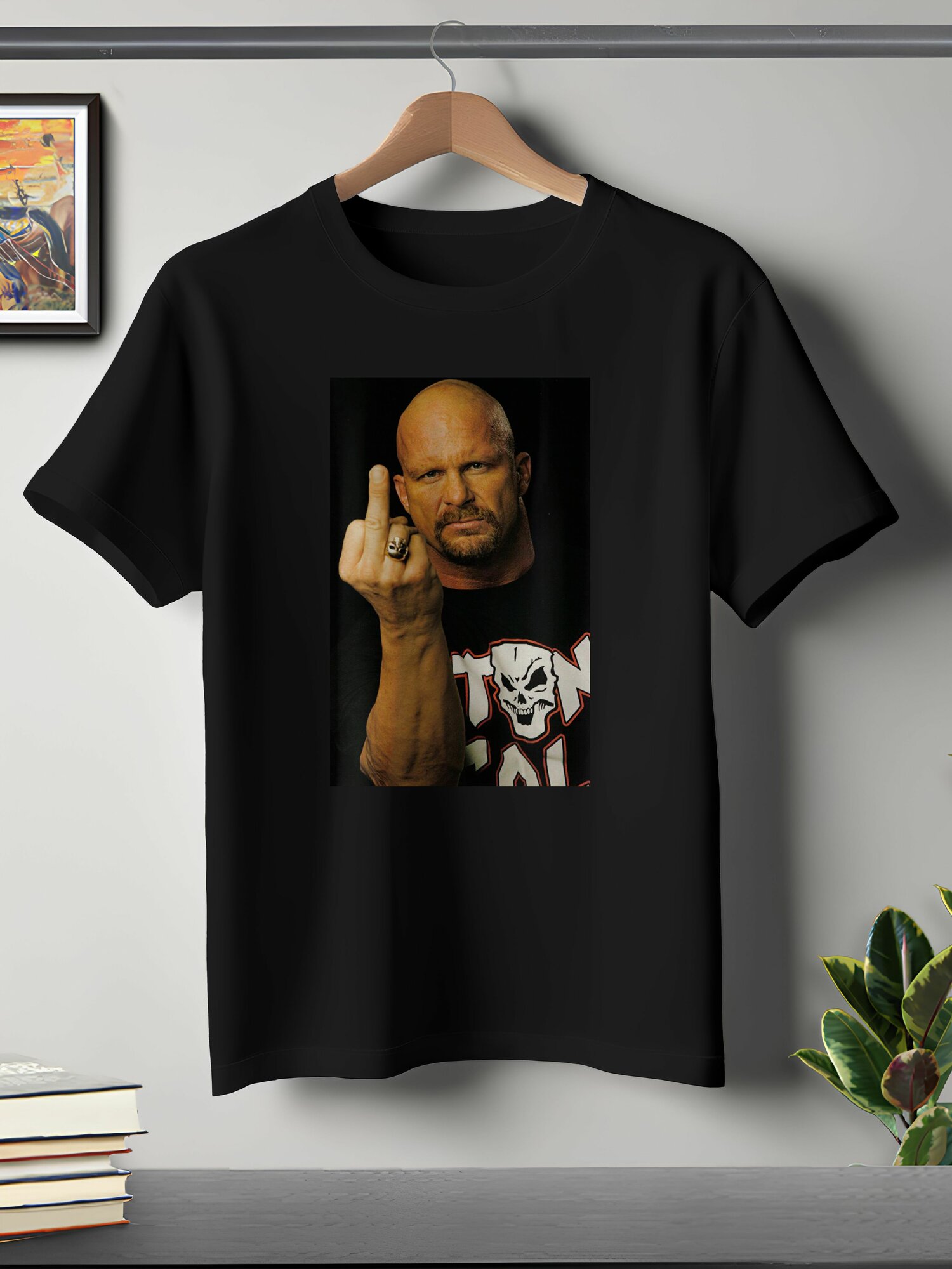 Футболка  Детская ONEQ 140 (10-11) размер с принтом Стив Остин, черная