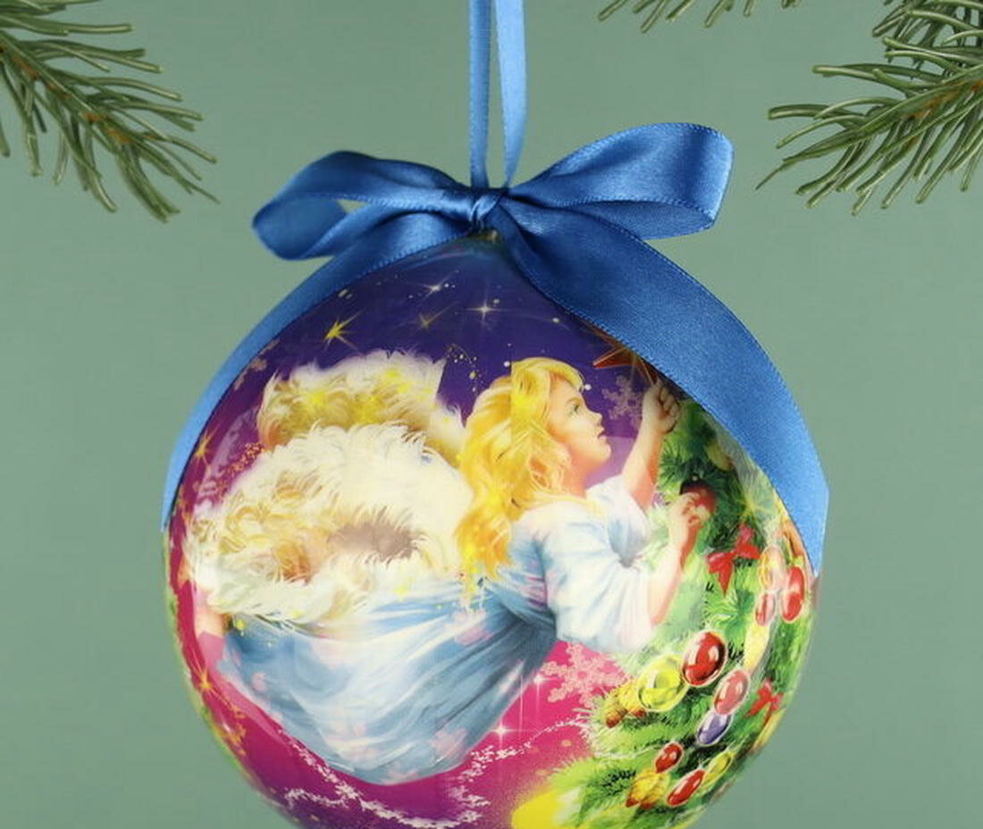 Ёлочнок украшение шар 'Рождественские Ангелочки', 120 мм, Незабудка