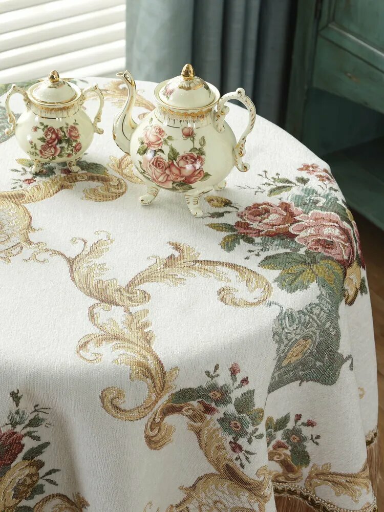 Горячая распродажа европейской классической жаккардовой скатерти с декоративной скатертью с кисточками