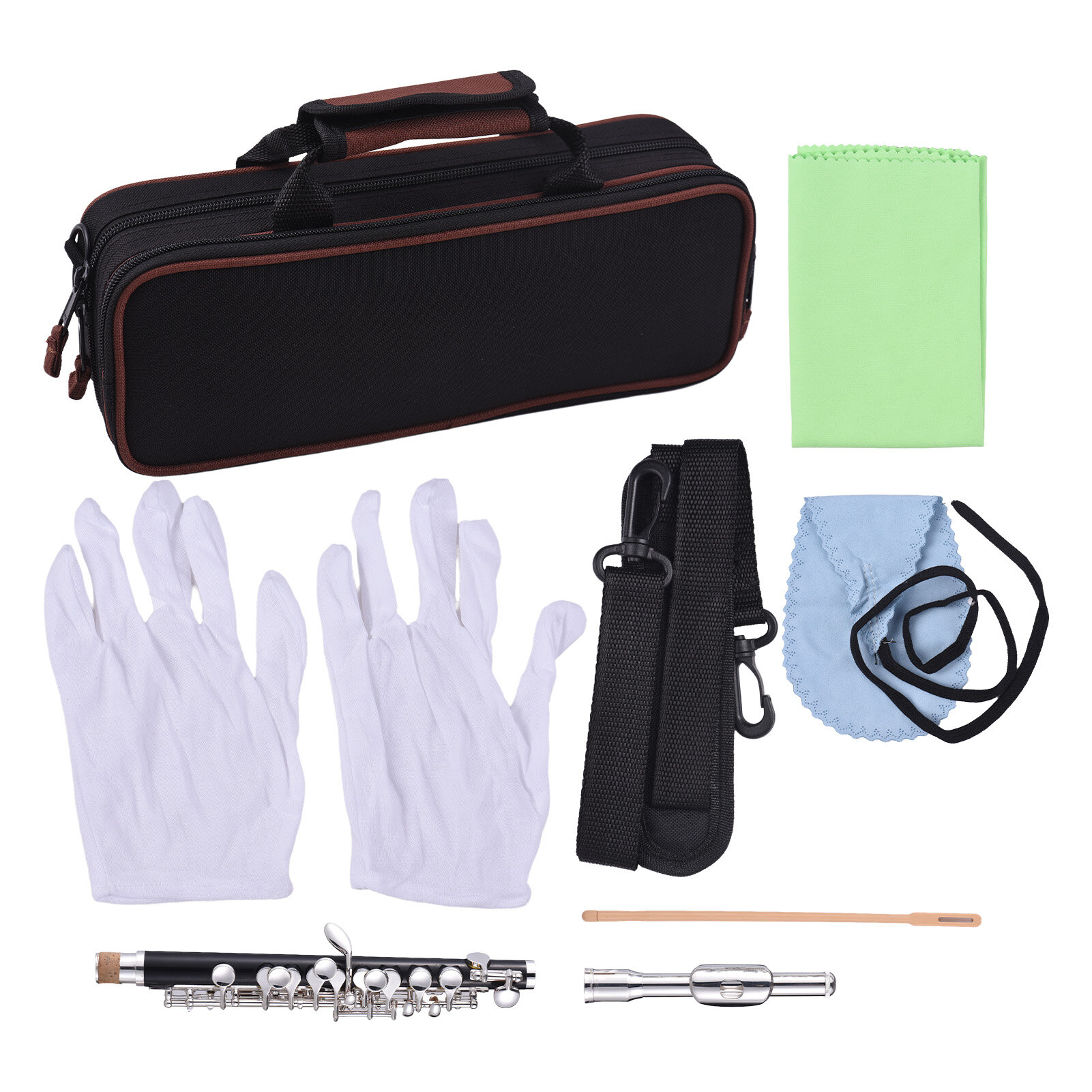 Флейта пикколо C-тональности с посеребренной белой медной трубкой ABS для начинающих и студентов с жестким футляром и тканевыми перчатками для чистки