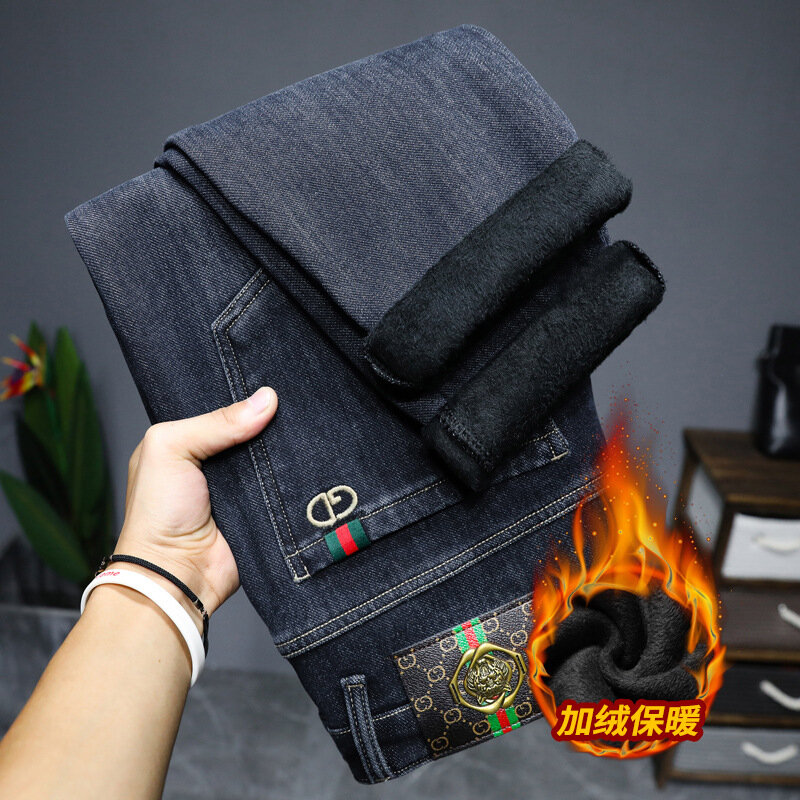 Слим тапер джинсы Rong Утеплённые джинсы мужские качественные эластичные весенне-осенние люксовые брюки, Размер_36