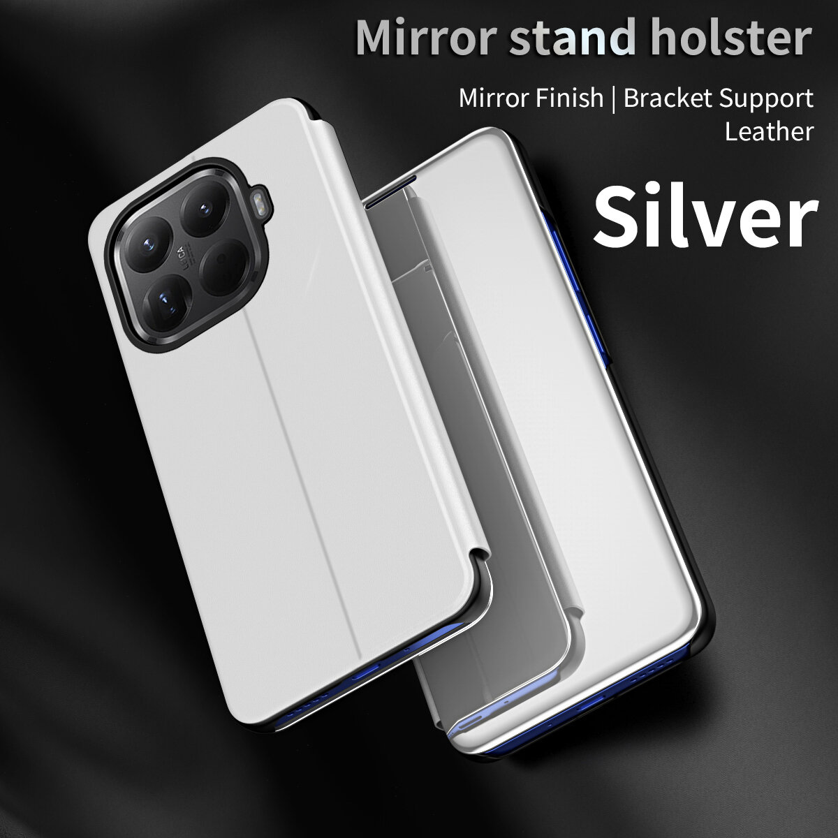 Чехол для Xiaomi 15T Pro / Сяоми 15T Про / Ксиаоми 15T Про Корпус зеркального кронштейна, глянцевая поверхность, кобура, защита камеры, ударопрочный, Xiaomi, Xiaomi 15T Pro, серебристый,