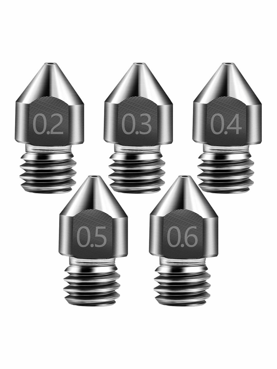 Creality 5 упаковок Насадок из закаленной стали MK8 для 3D-принтеров с высокой термостойкостью, Модернизированные вольфрамовые цельнометаллические насадки для Makerbot Ender 3 серии Ender-3 pro S1
