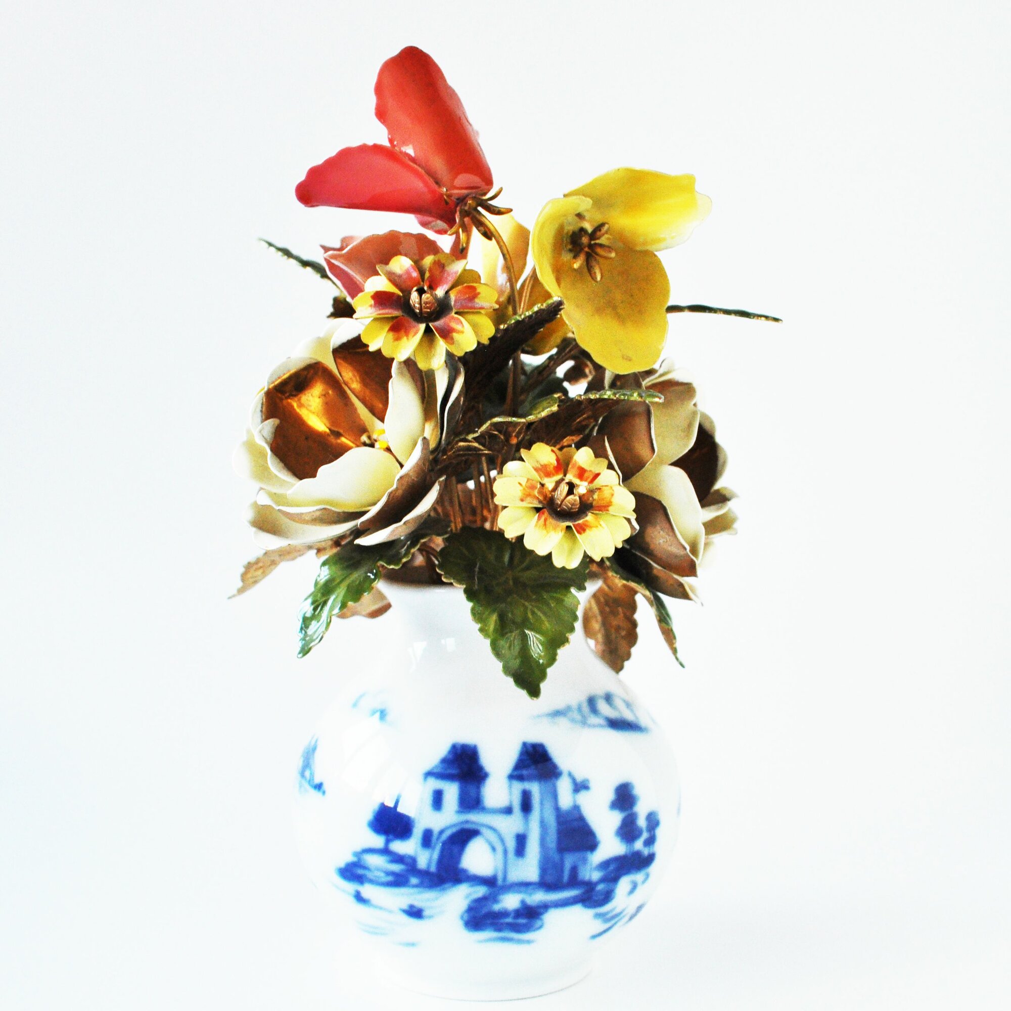 Винтажная композиция "Королевский голландский букет". Металл, эмаль, фарфор. Franklin Mint, Faberge, 1980 год.