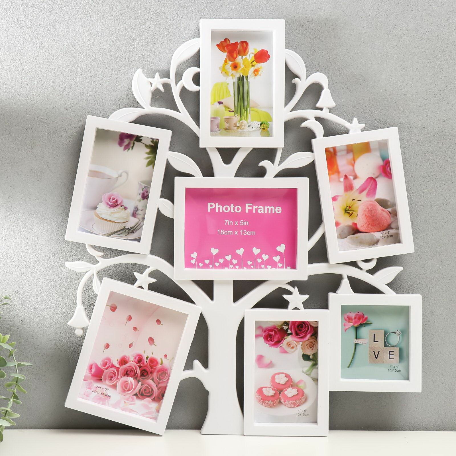 Фоторамка - коллаж на 7 фото 10x10 см, 10x15 см, 13x18 см "Деревце", белая, 45x53x2 см
