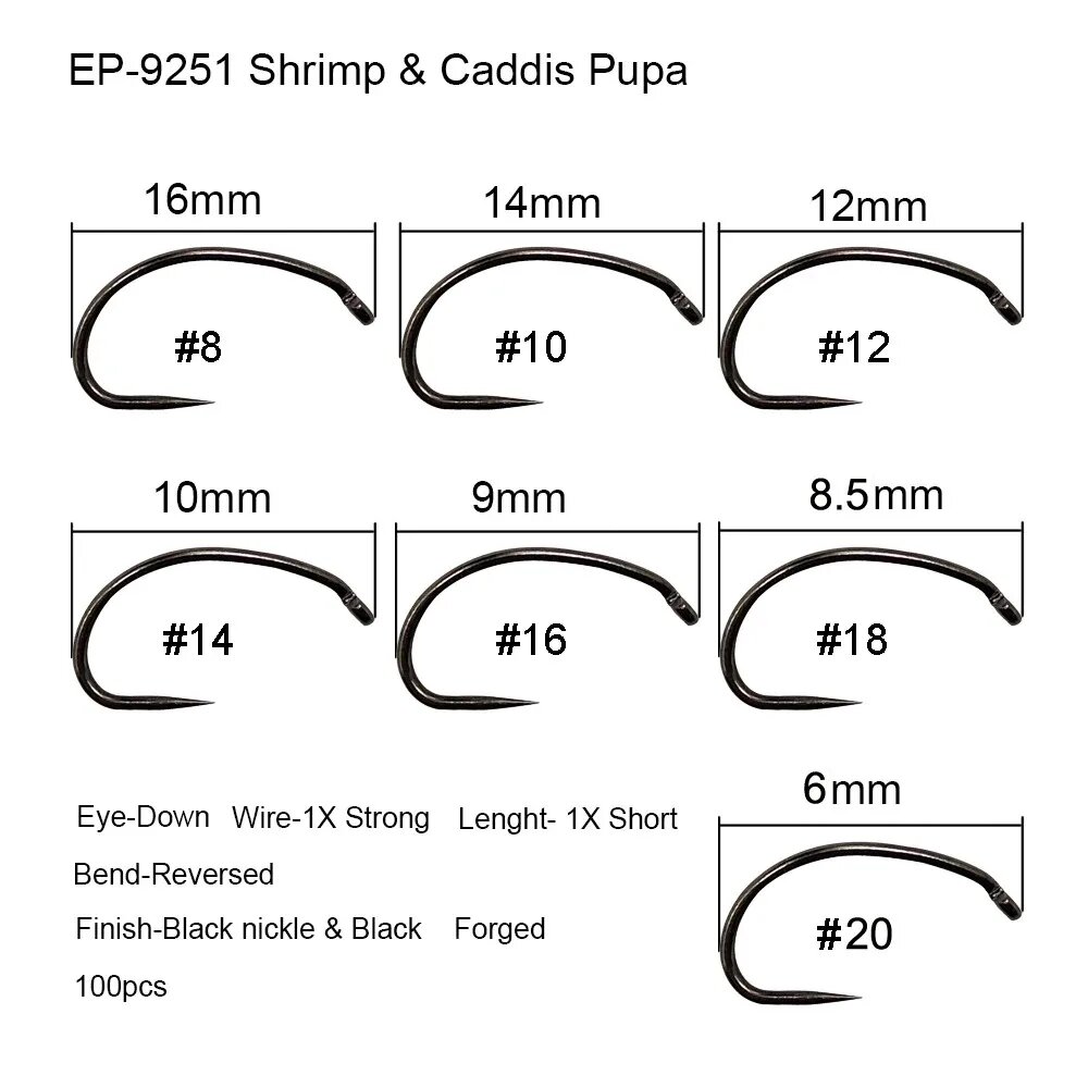 Eupheng 50 шт. Крючки для нахлыста Aventik 14, Shirmp fly hook 9251