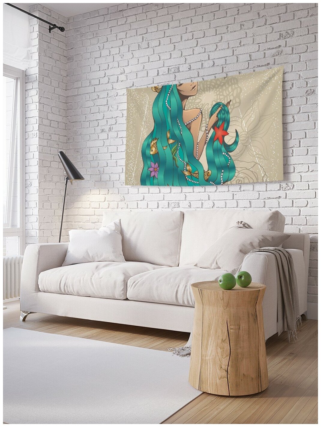 Горизонтальное фотопанно JoyArty на стену "Девушка Водолей с рыбами", 100x150 см