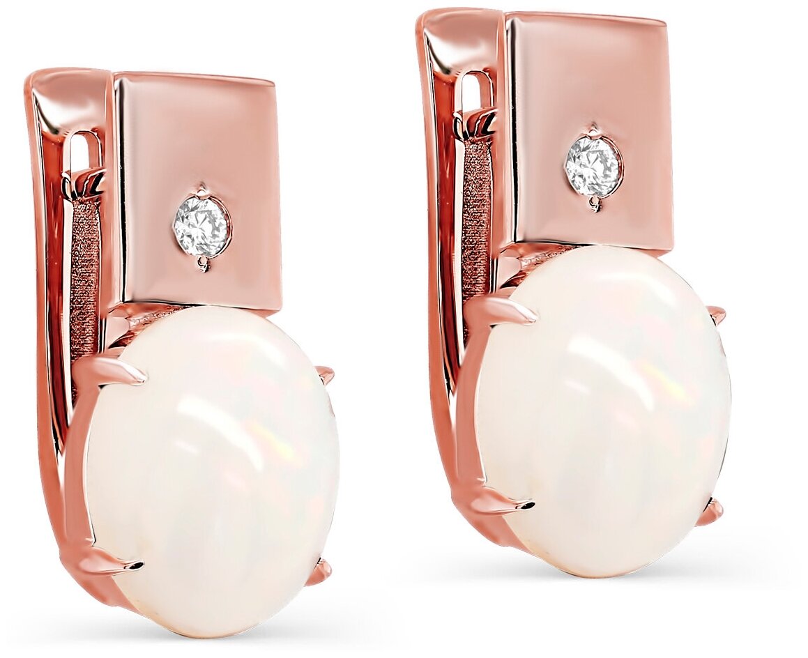 Серьги, красное золото, 585 проба, опал, бриллиант