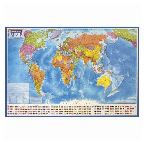 Карта мира политическая 101х70 см, 1:32М, с ламинацией, интерактивная, в тубусе, BRAUBERG, 112382 (цена за 1 ед. товара)