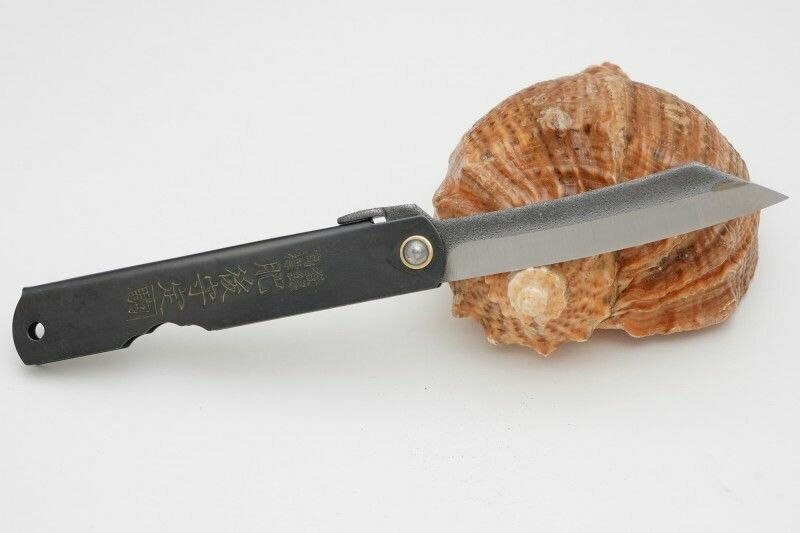 Нож складной Хигоноками Nagao Kanekoma, 80 мм, японская высокоуглеродистая сталь, черная рукоять