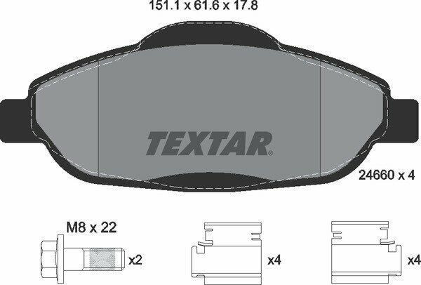 Колодки передние с противошумной пластиной Q+ PEUGEOT 308 TEXTAR 2466001
