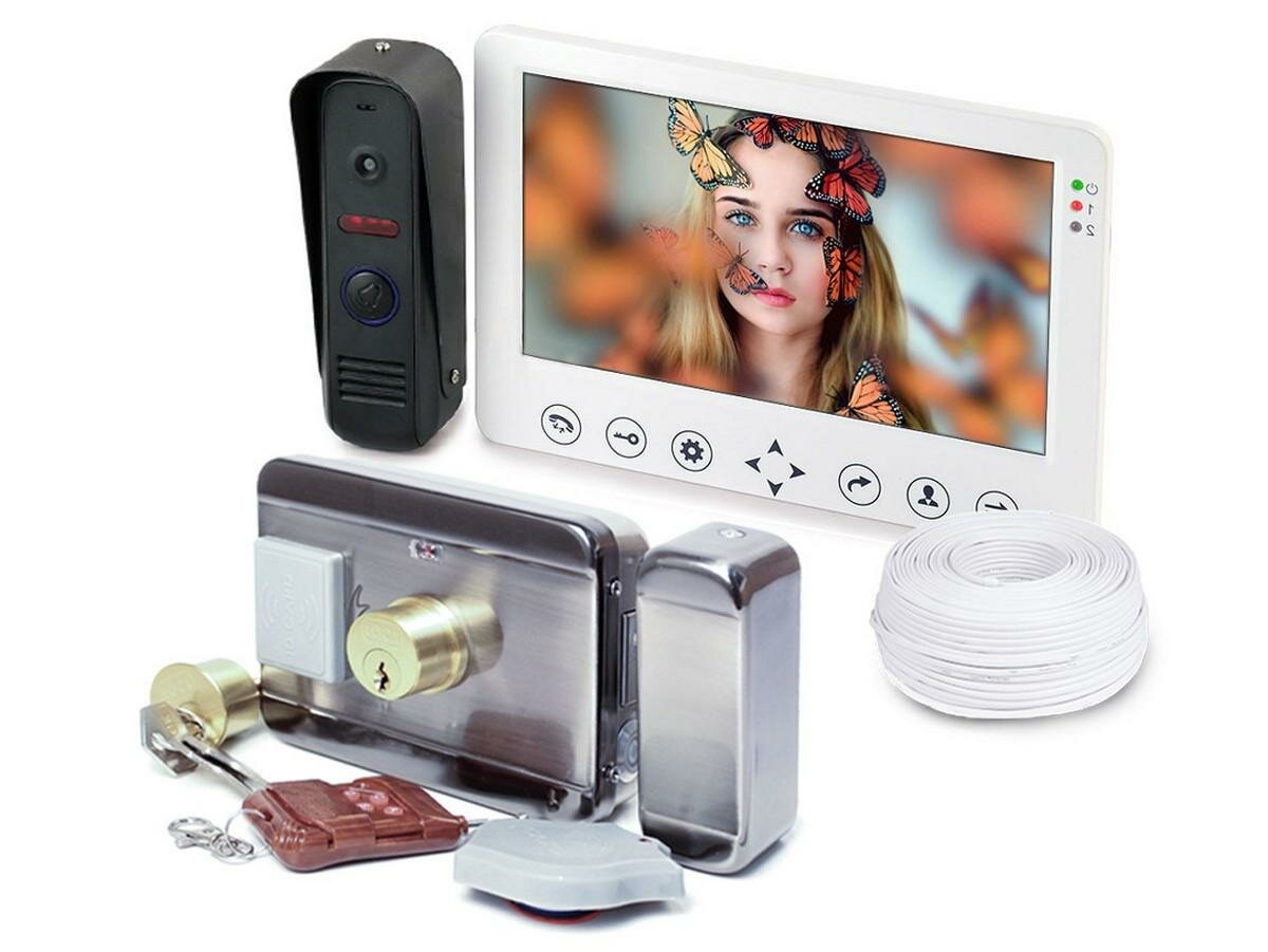 Комплект видеодомофон и электромеханический замок: HDcom W715 с записью и Anxing Lock-AX066 -домофон замок для калитки в подарочной упаковке