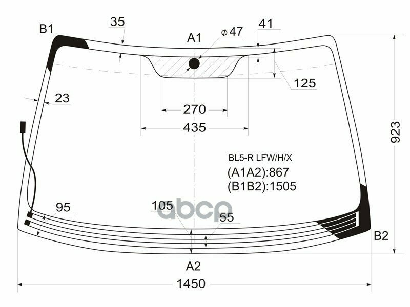 Стекло лобовое (Обогрев щеток) Subaru Legacy 03-09 / Legacy B4 03-09 XYG арт. BL5-R LFW/H/X