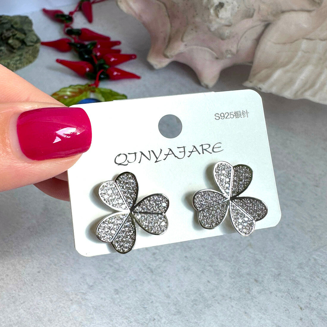 Серьги пусеты, фианит