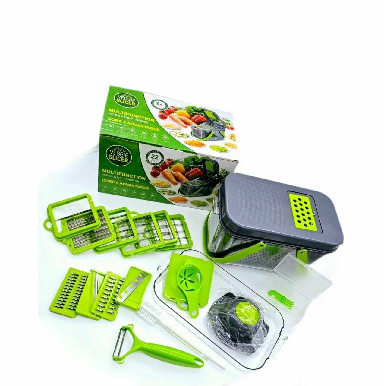 Овощерезка многофункциональная ручная 22в1 с контейнером и сменными насадками