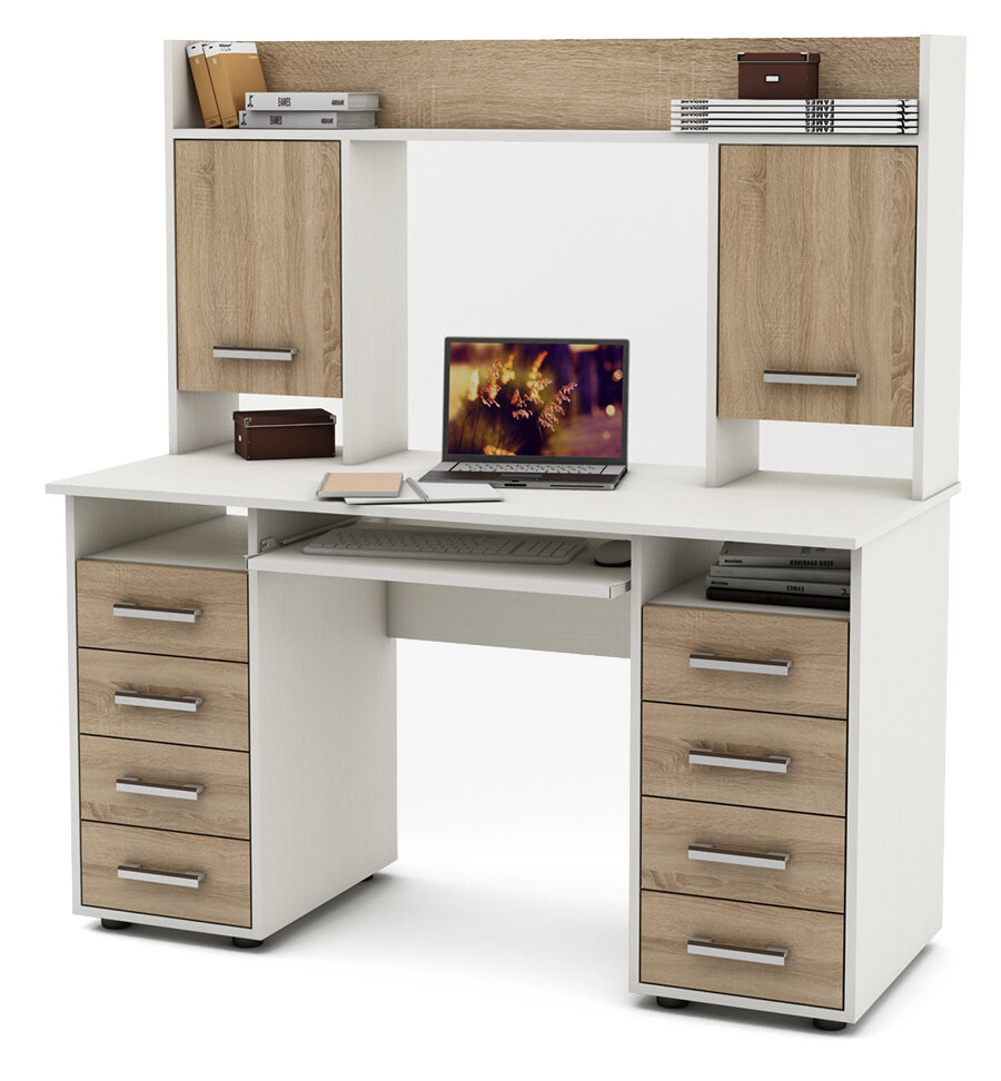 Стол письменный, стол компьютерный Остин (Ливерпуль) 14К белое дерево/дуб сонома