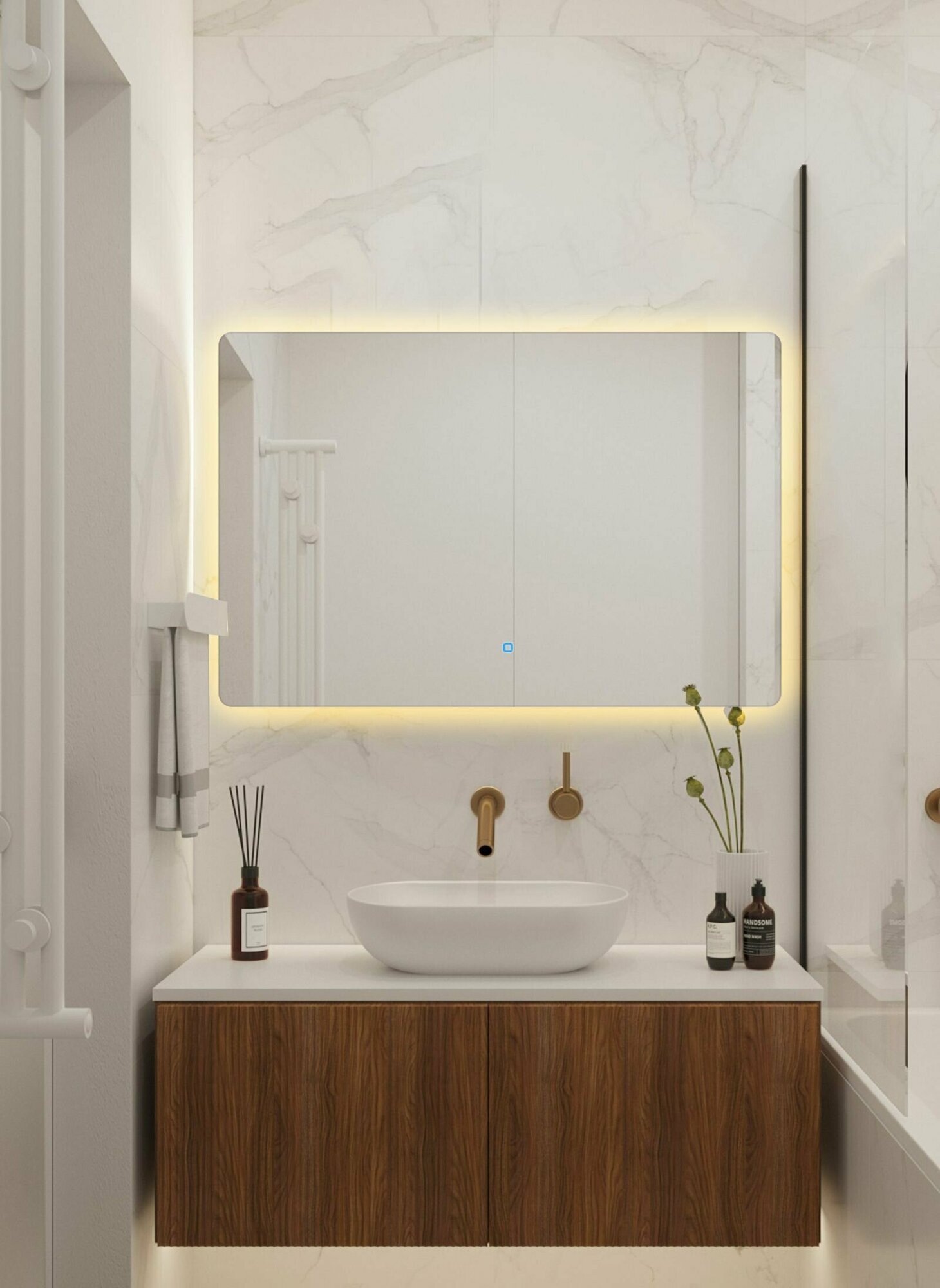 Зеркало для ванной Prisma 100*120 прямоугольное горизонтальное "парящее" с тёплой LED-подсветкой