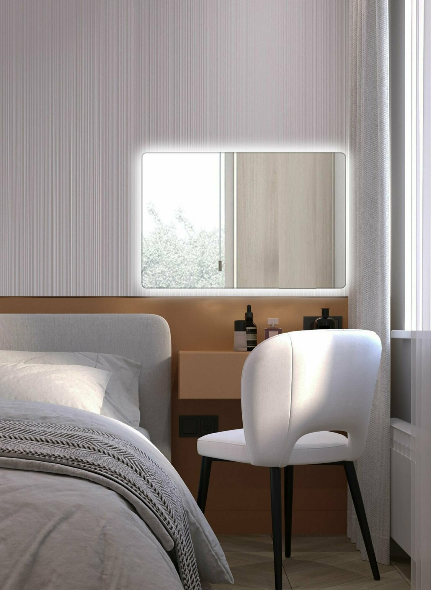 Зеркало для ванной Prisma 90*140 прямоугольное горизонтальное "парящее" с нейтральной LED-подсветкой