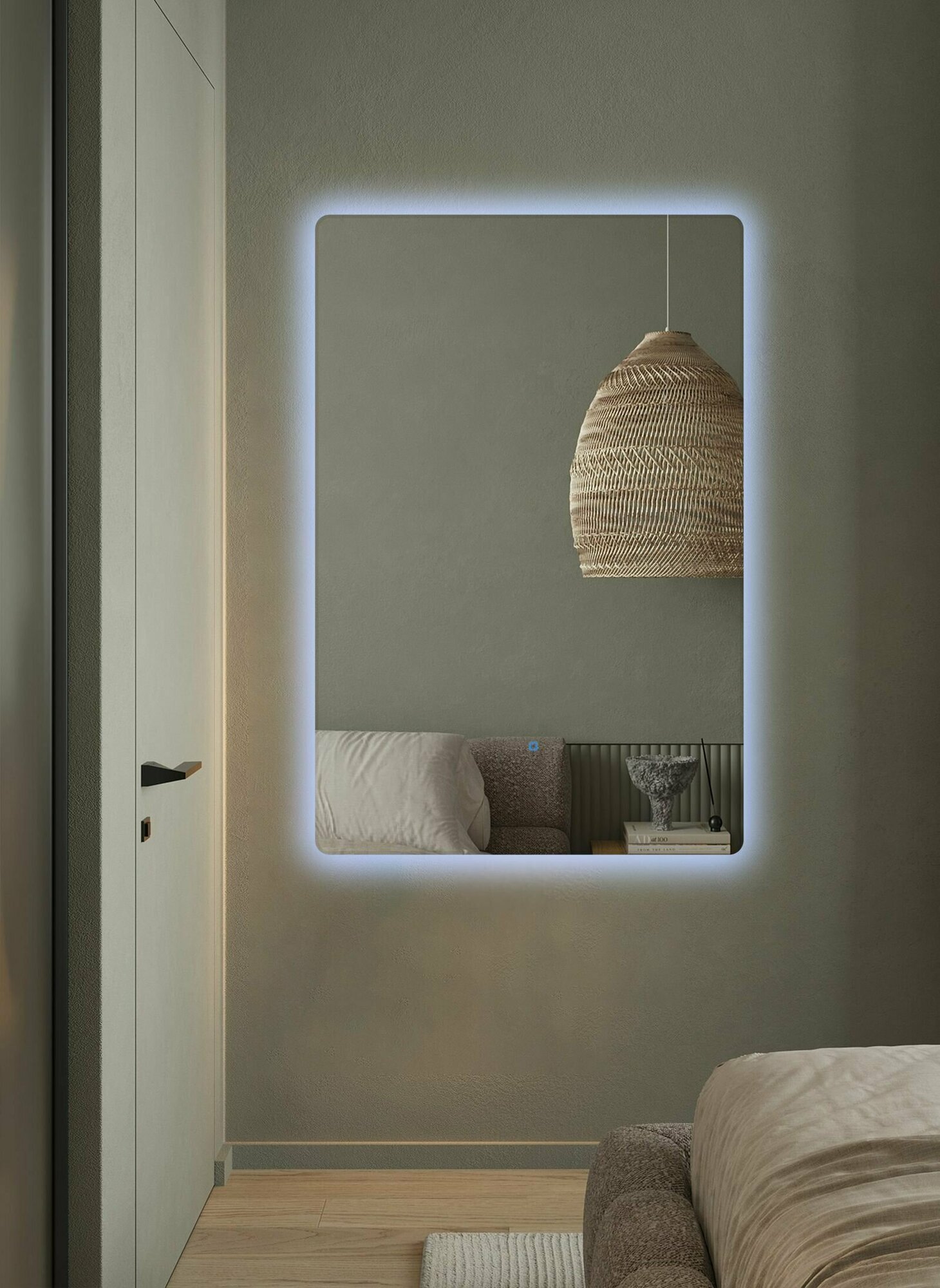 Зеркало для ванной Prisma 120*100 прямоугольное вертикальное "парящее" с холодной LED-подсветкой