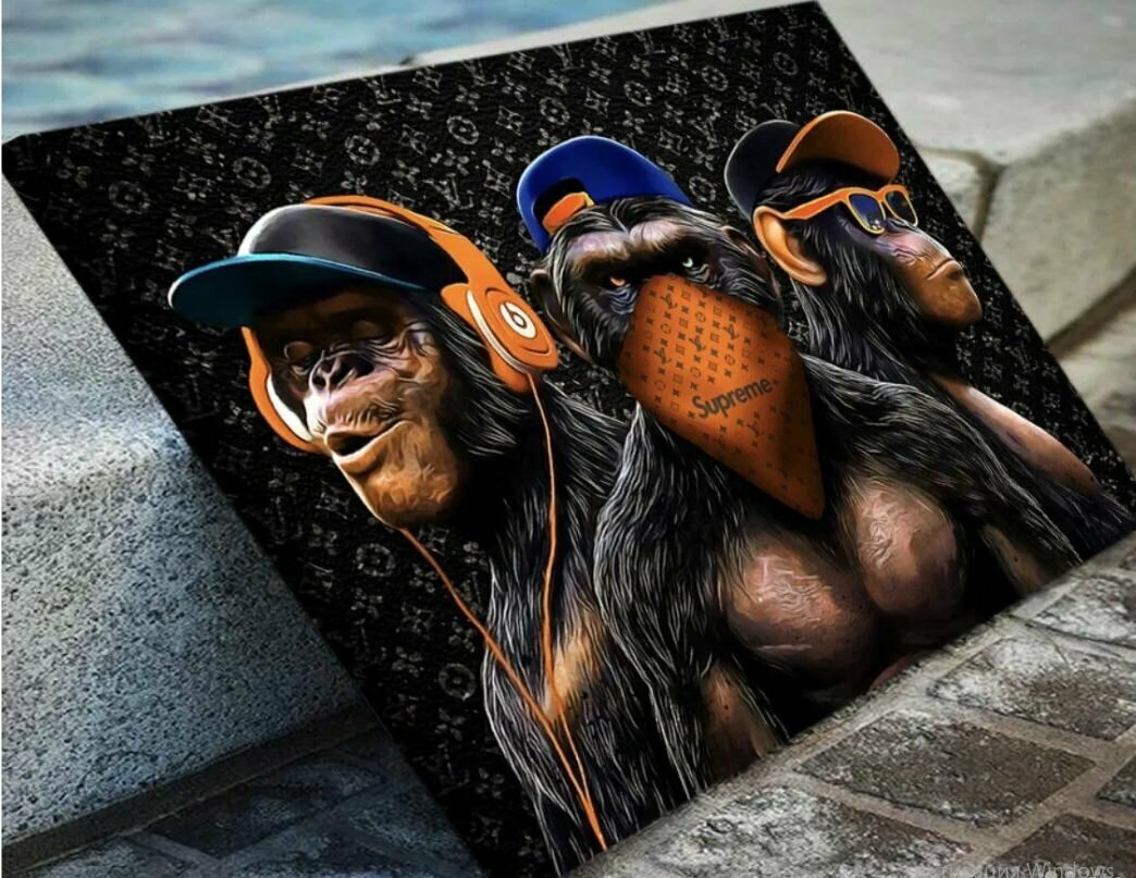 Картина на стену для интерьера от бренда Pechat Vip из категории Три-мудрые-обезьяны 55х90 см.