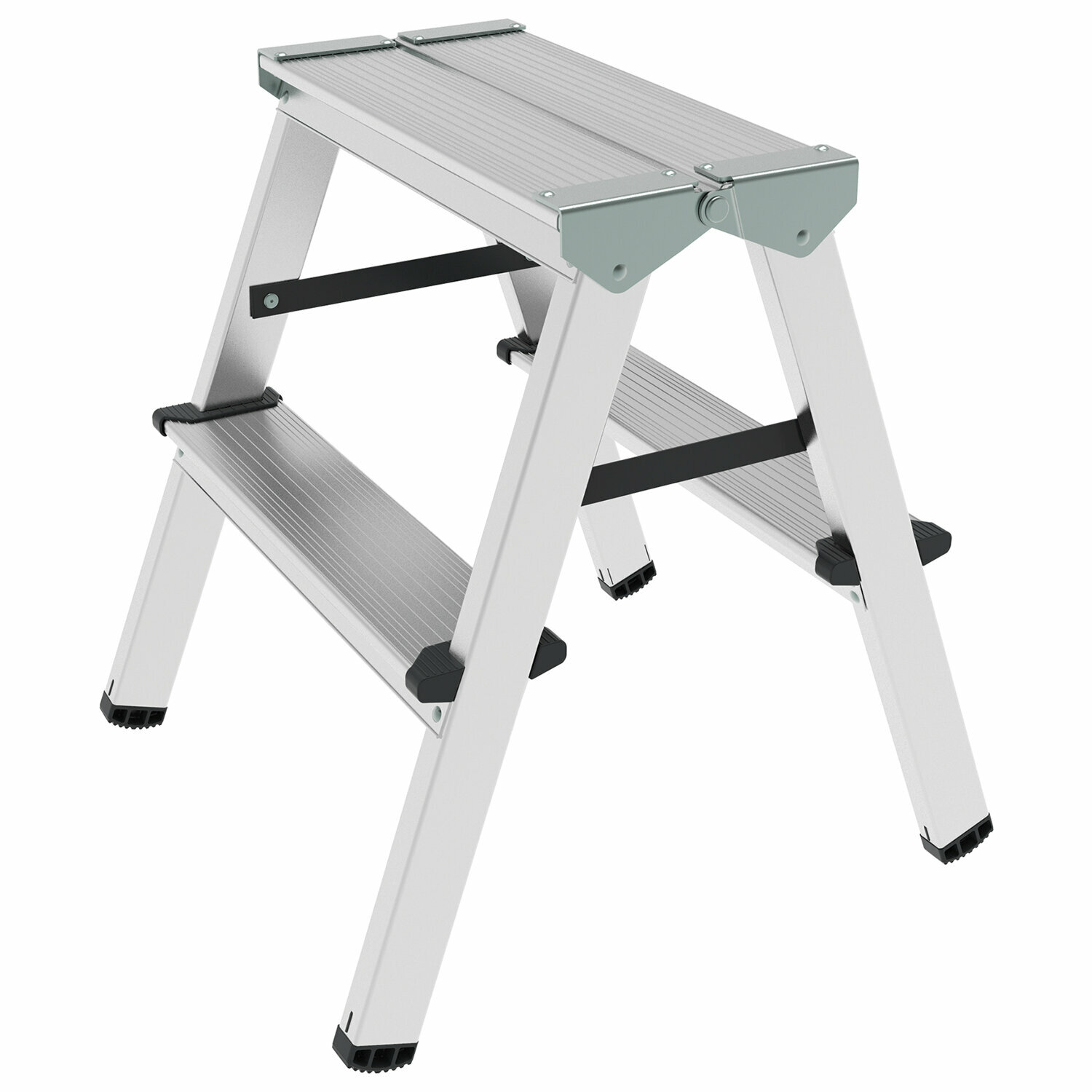 Стремянка алюминиевая двухсторонняя 2х2 ступени, высота площадки 0,43 м, до 150 кг, вес 1,8 кг, новая высота, 1120202