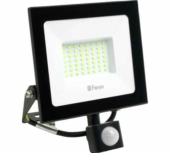 Feron Прожектор св/д 50W(4750lm) 6400K 6K датчик движения чер. IP44