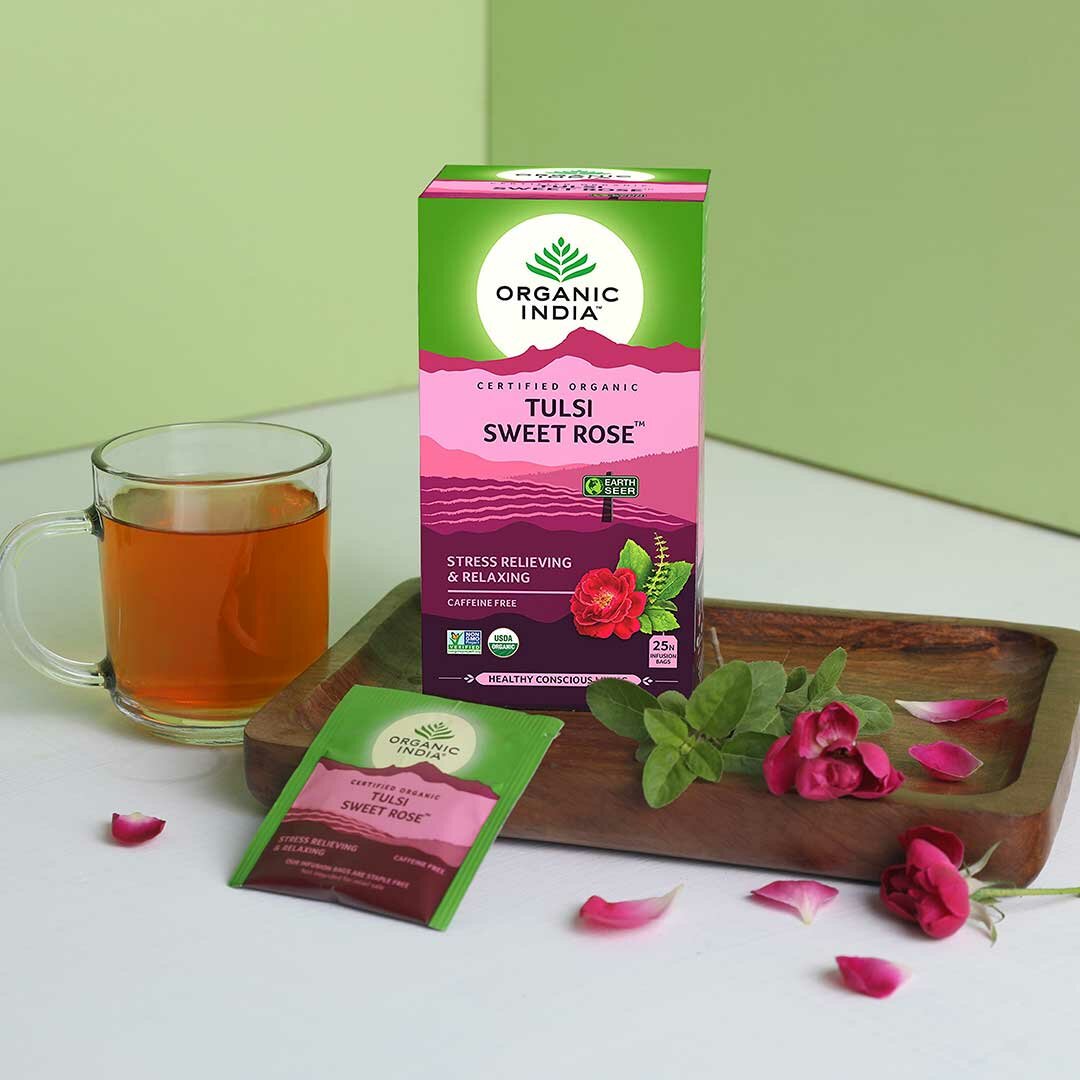 TULSI SWEET ROSE, Organic India (тулси ЧАЙ сладкая роза, антистресс и релакс, Органик Индия), 25 пакетиков.