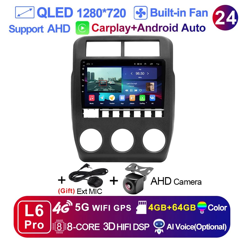 Автомагнитола LEHX L6 pro, 2 Din, Android 14, gps, dvd, Wi-Fi, QLED L6 Pro(4-64GB)CAM