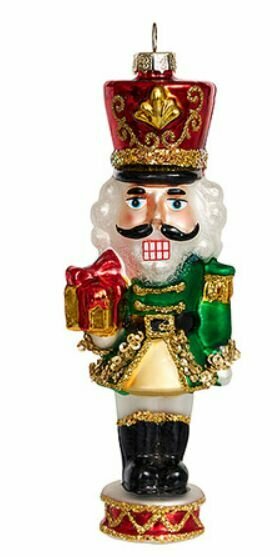 Игрушка на елку Щелкунчик с подарком 14см красный