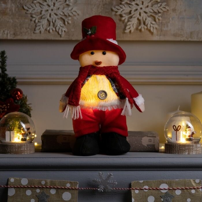 Светодиодная фигура "Снеговик", праздничное украшение с подсветкой, настольная декоративная игрушка для интерьера, декор на новый год, 13 х 30 х 8 см, свечение тёплое белое