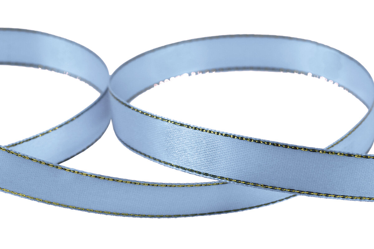 Лента атласная 12 мм "Gamma" AL-12M двухстор. с металл. нитью 33 м №049голубой/золото