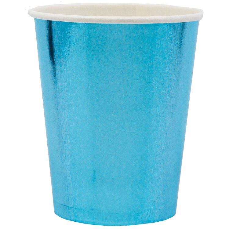 Стаканы бумажные блестящие голубые, 6 штук, 250 мл
