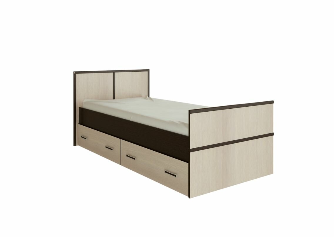 Спальня "Джулия" Кровать 0,9 с настилом ЛДСП (1050х800х2036) Венге/Дуб Атланта (Rikko)