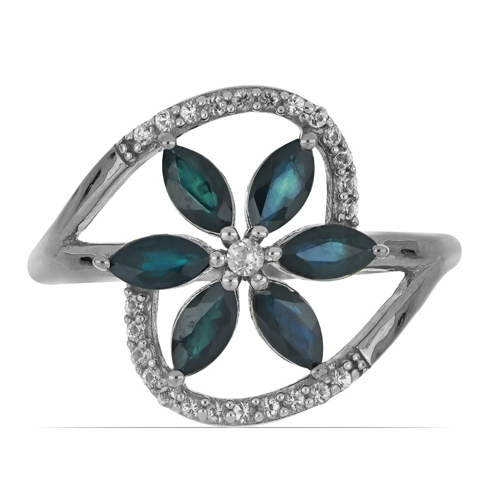 Кольцо тонкое, серебро, 925 проба, родирование, топаз, сапфир