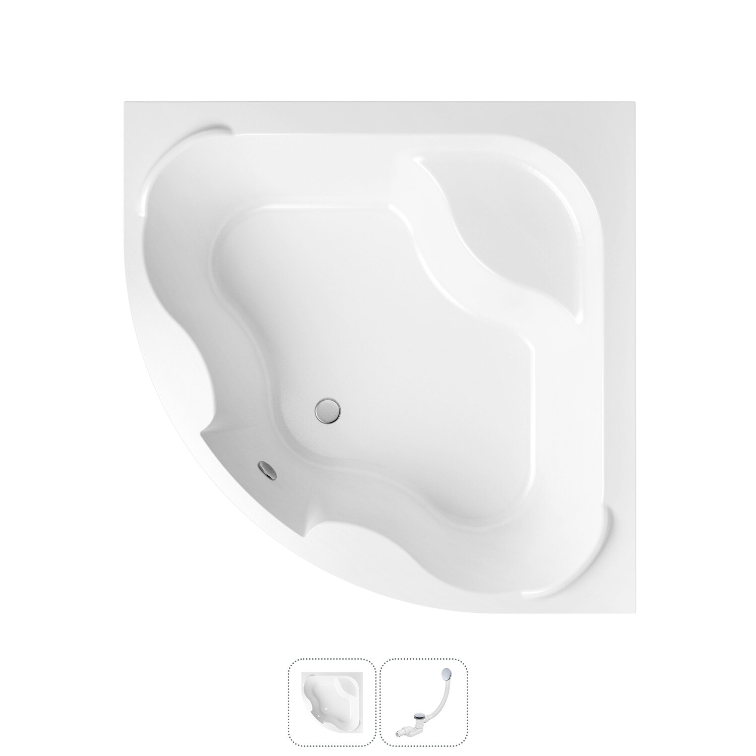 Угловая ванна акриловая 140 x 140 Lavinia Boho Aveo 202010767 в наборе 2 в 1: акриловая ванна, слив-перелив